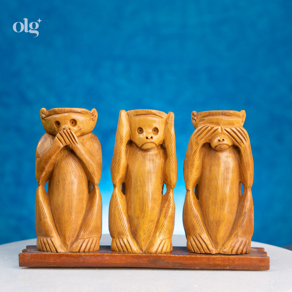 Hand Carved Wooden Three Wise Monkeys Statue Spiritual Decor Gift – OLG ...